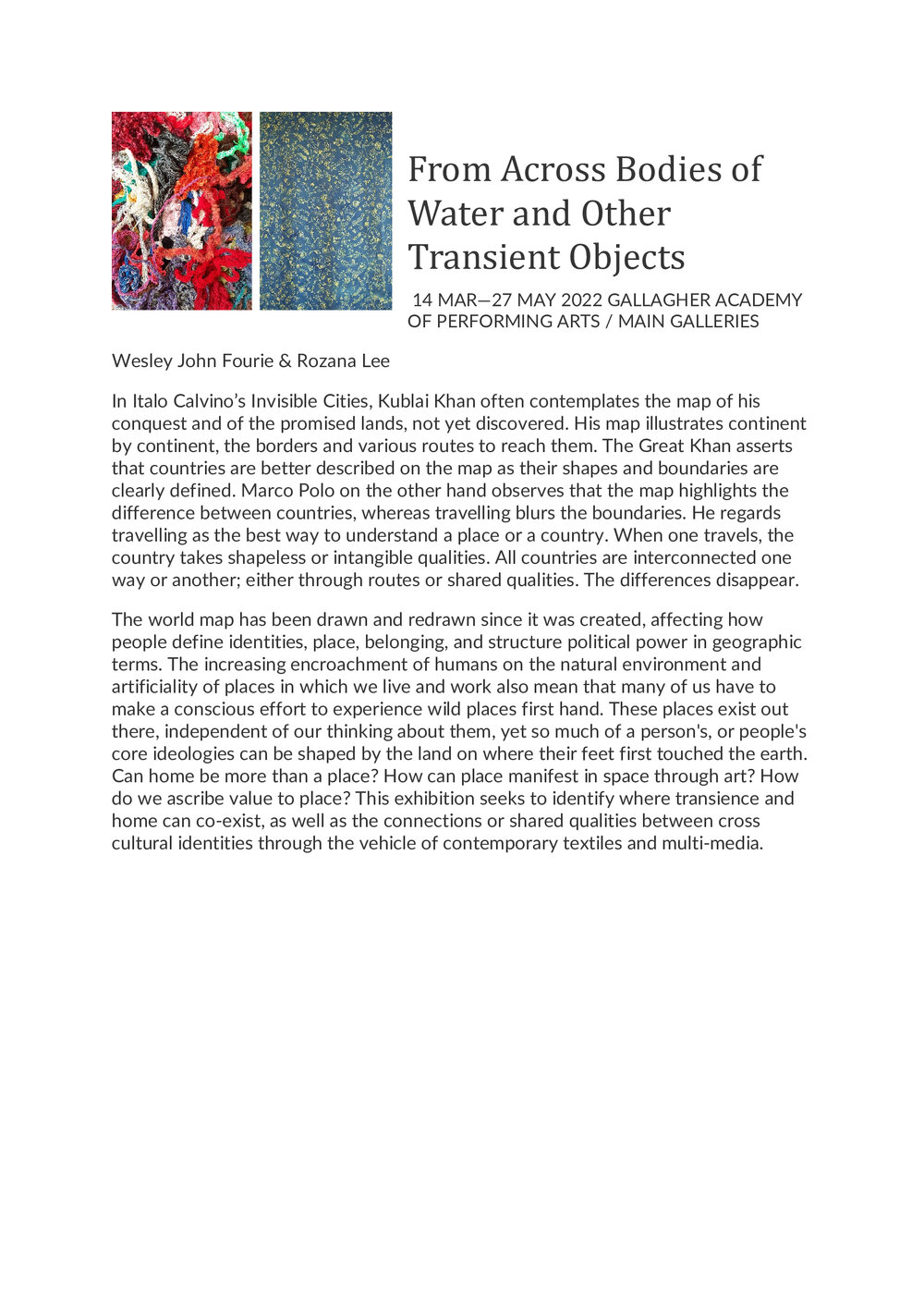 From Across Bodies of Water and Other Transient Objects | University of ...